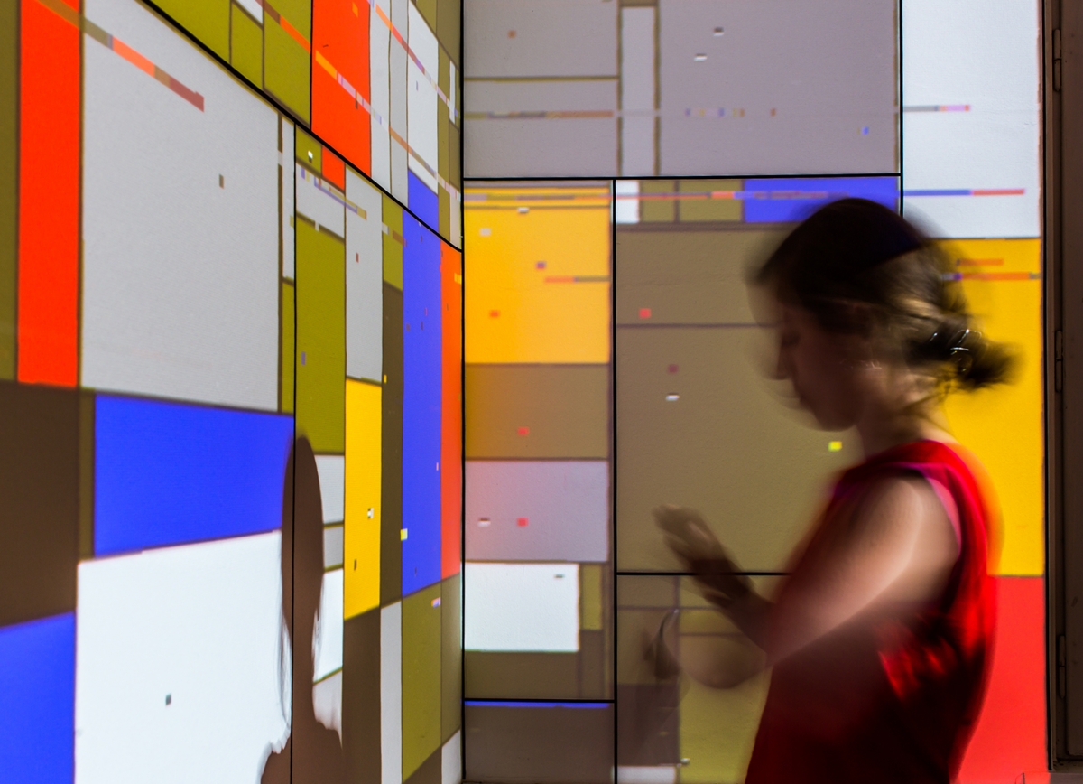 The interactive experience room was created from a Mondrian design